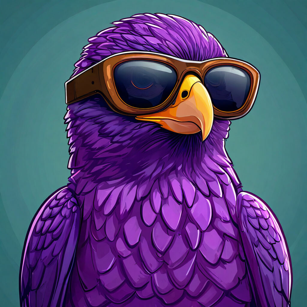 "Cartoon adult purple Peregrine Falcon…" — image created in Shedevrum