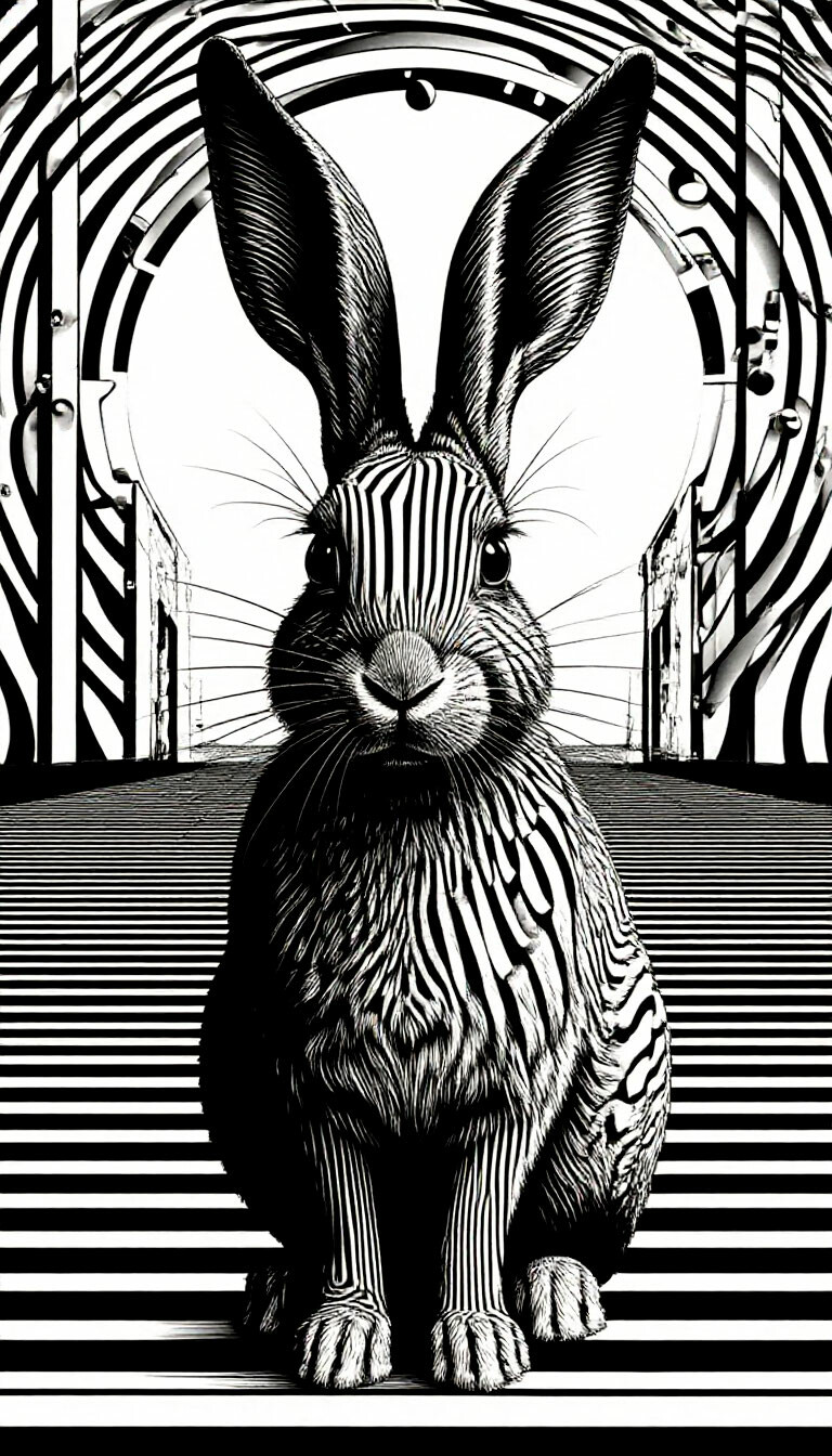 "Lines and circles optical art surrealism rabbit slashed" — image ...