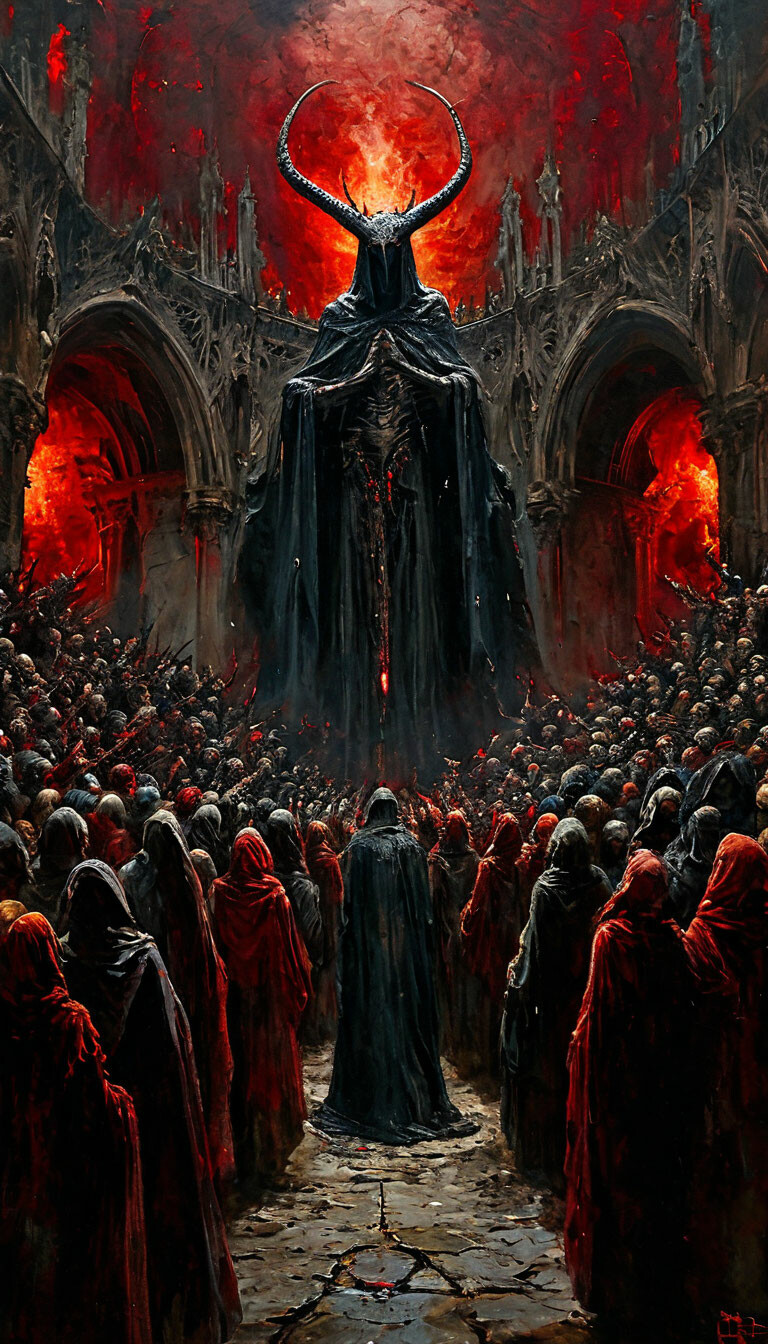 "INFERNO. Crowds of devils worship the powerful great demon queen ...