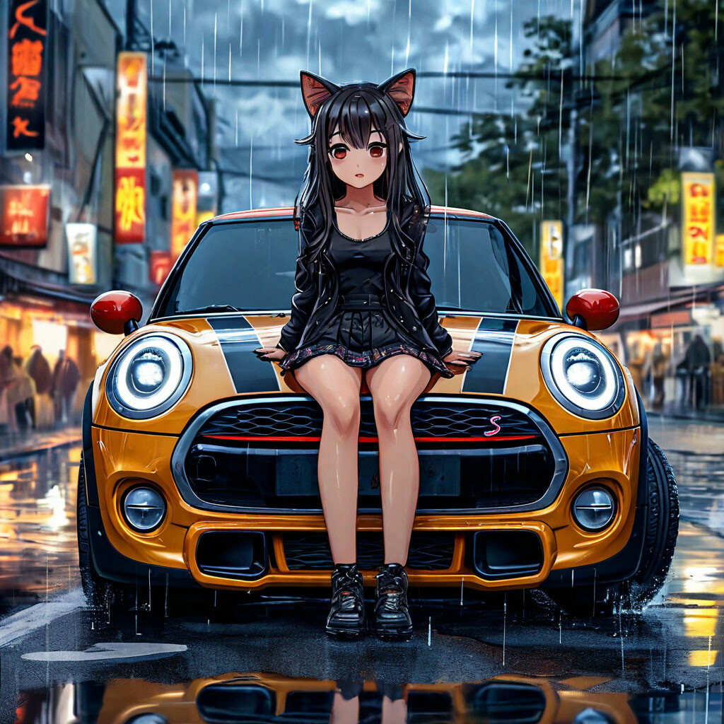 "Anime girl with cat ears and cute …" — image created in Shedevrum