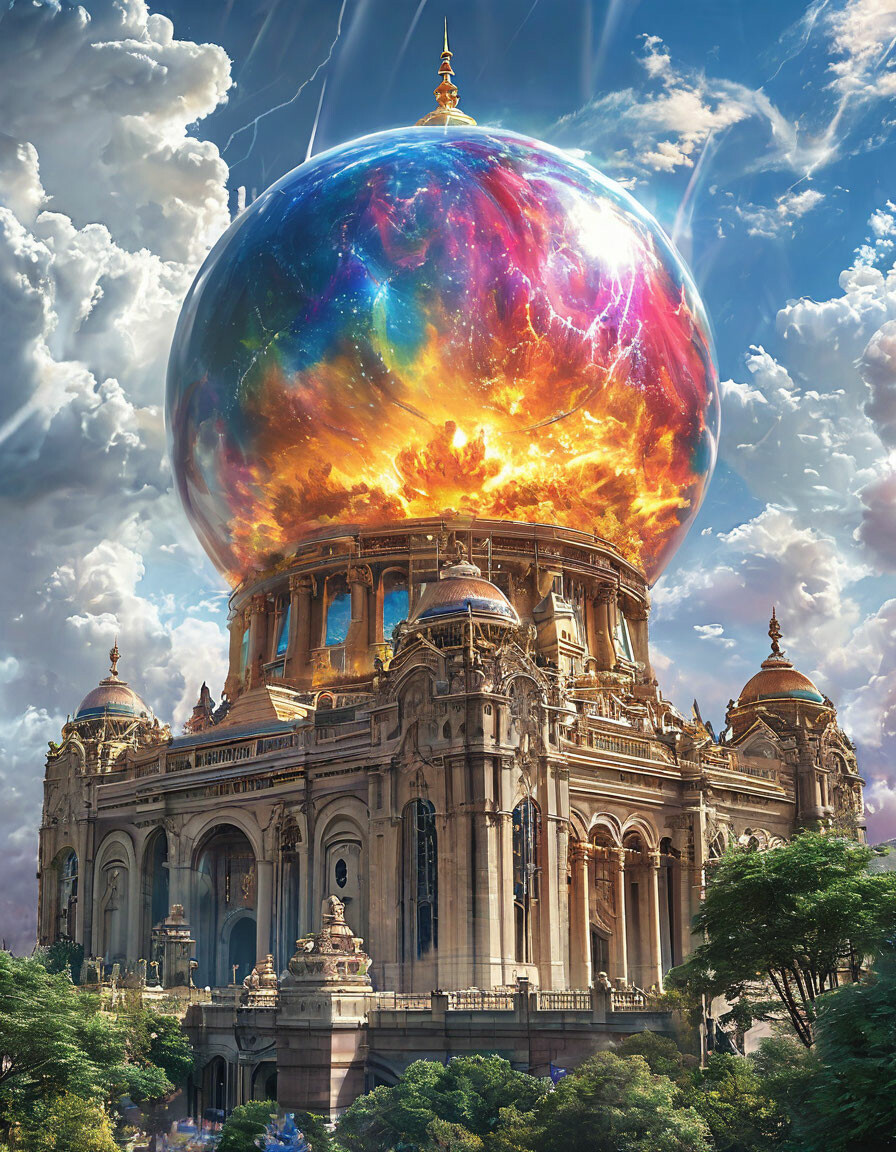 "The storm collapsed on the palace covered with an energy dome rainbow ...