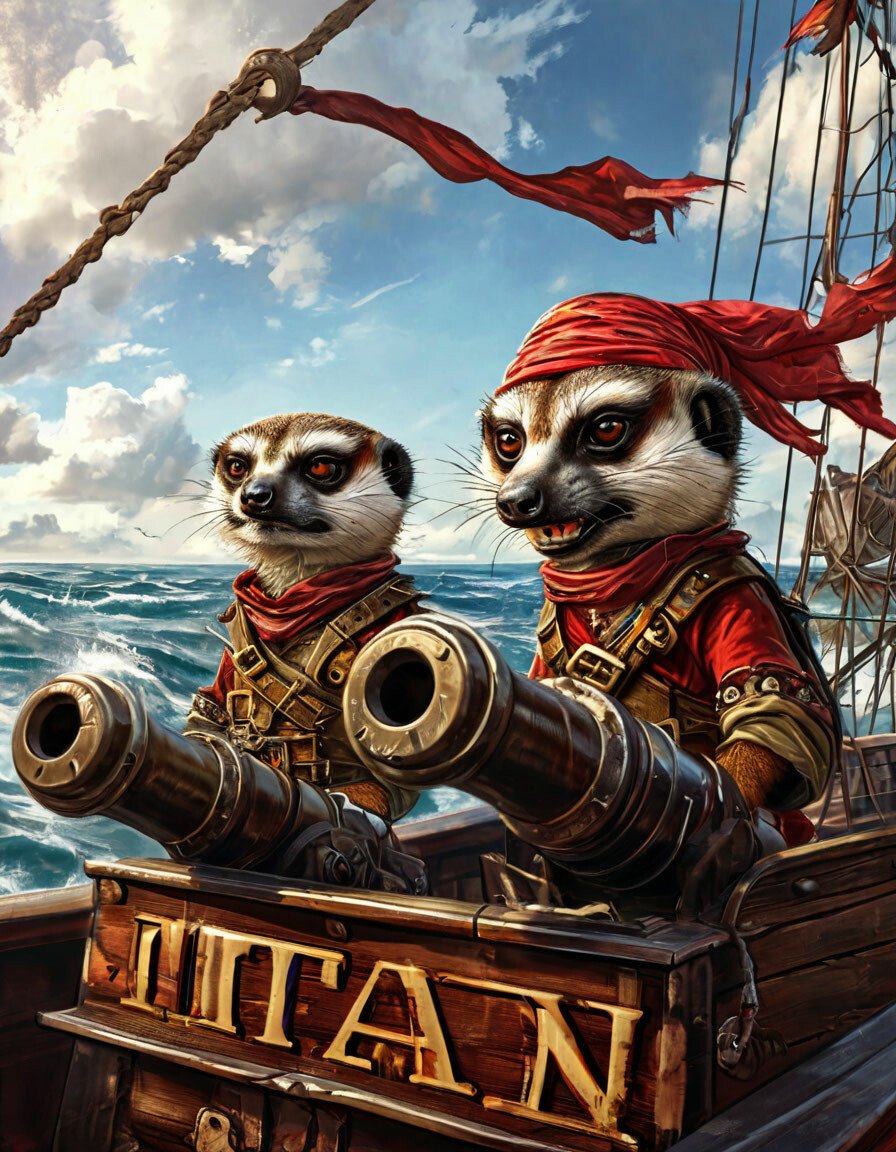 "Real cinematic two carronade cannons to attack, two angry meerkat ...