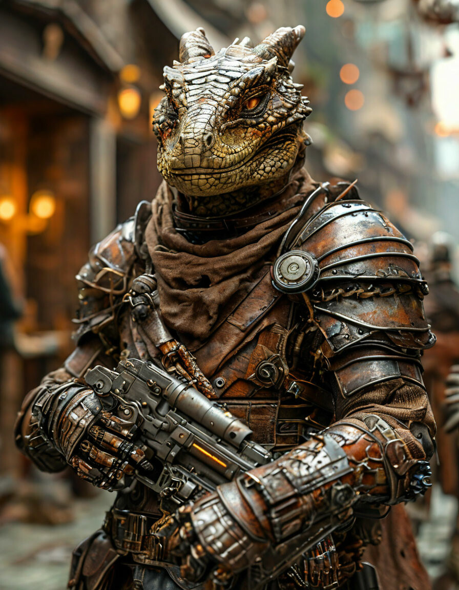 "Argonian in the style of dieselpunk …" — image created in Shedevrum
