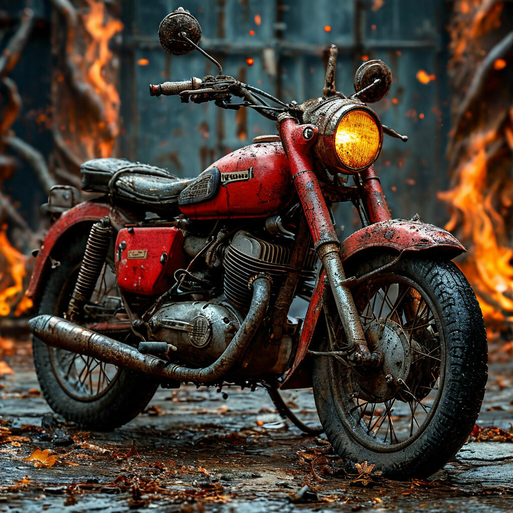 "Old Motorcycle IZH Jupiter-5 Red Color Completely in The Frame, Tim ...