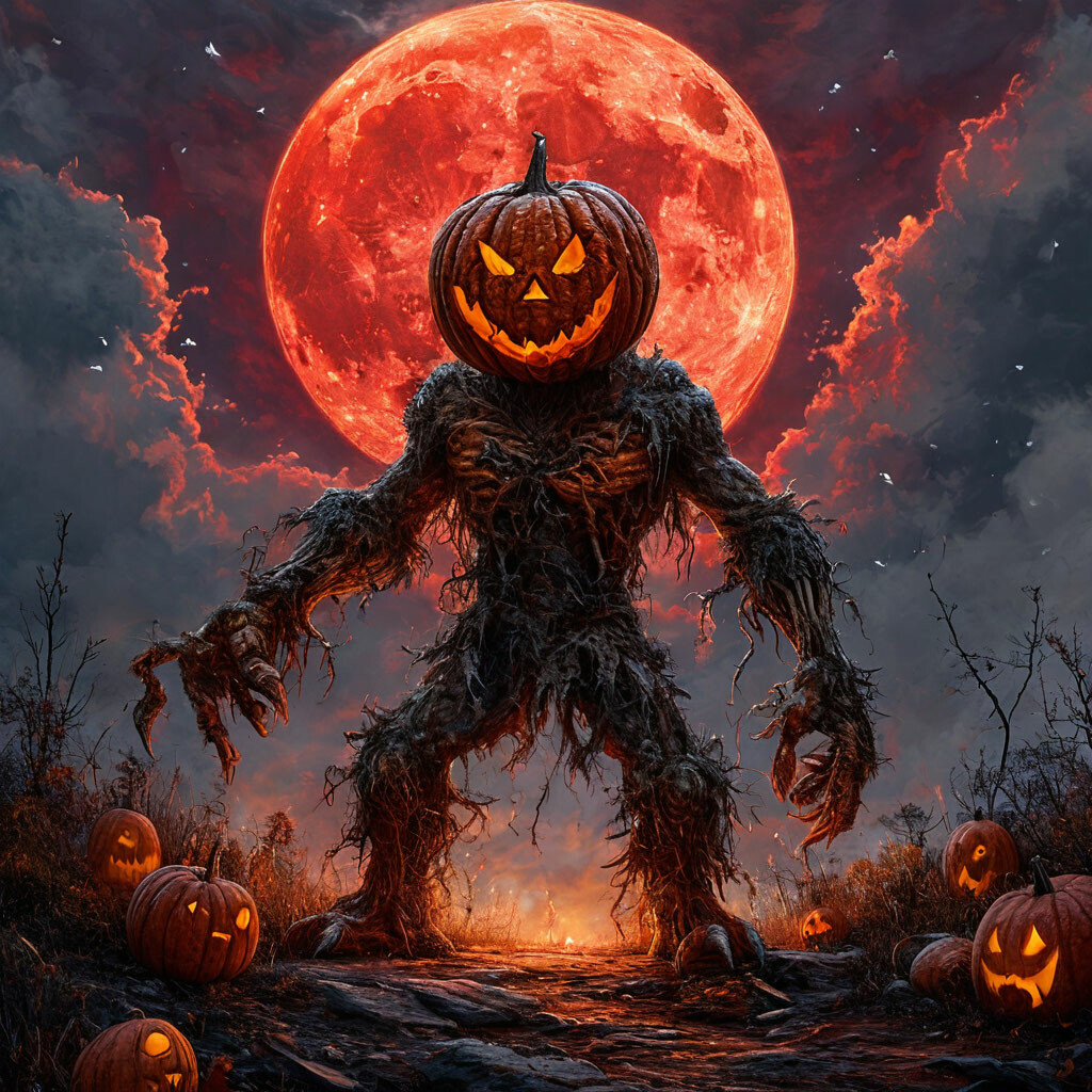 "Pumpkin-headed monster, professional …" — image created in Shedevrum