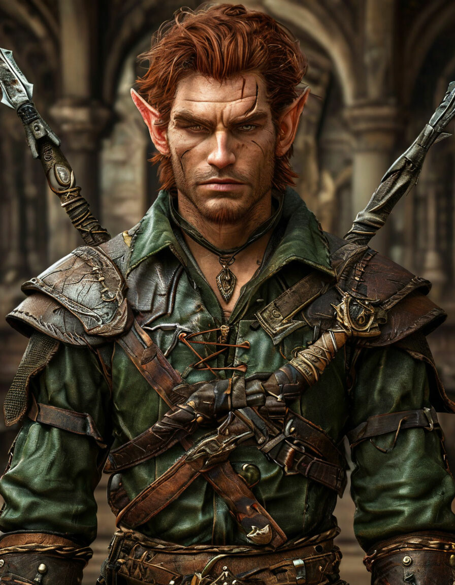 "A handsome man, goblin-like ears, …" — image created in Shedevrum
