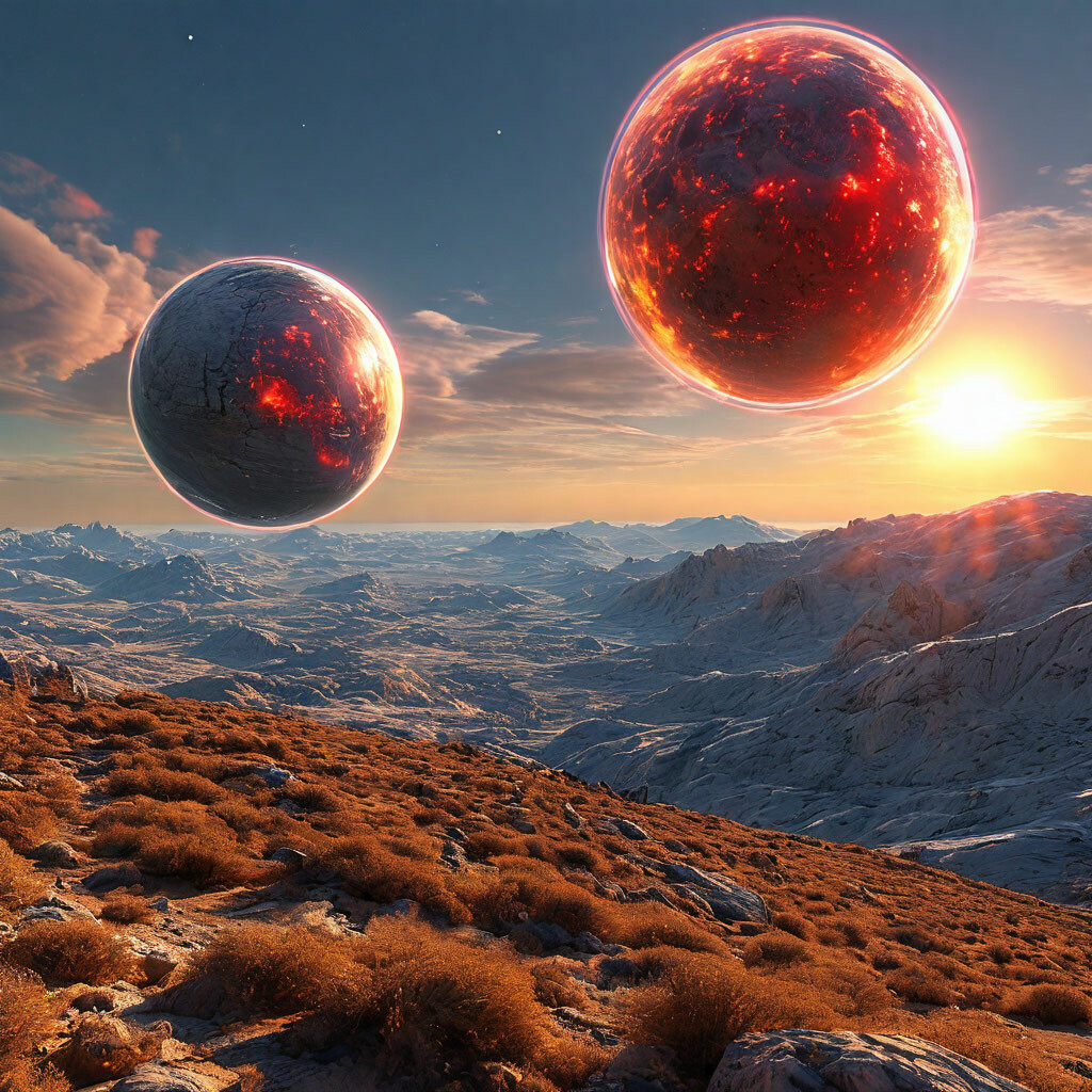 "Planet with two suns (in 3D): A planet illuminated by two suns of ...