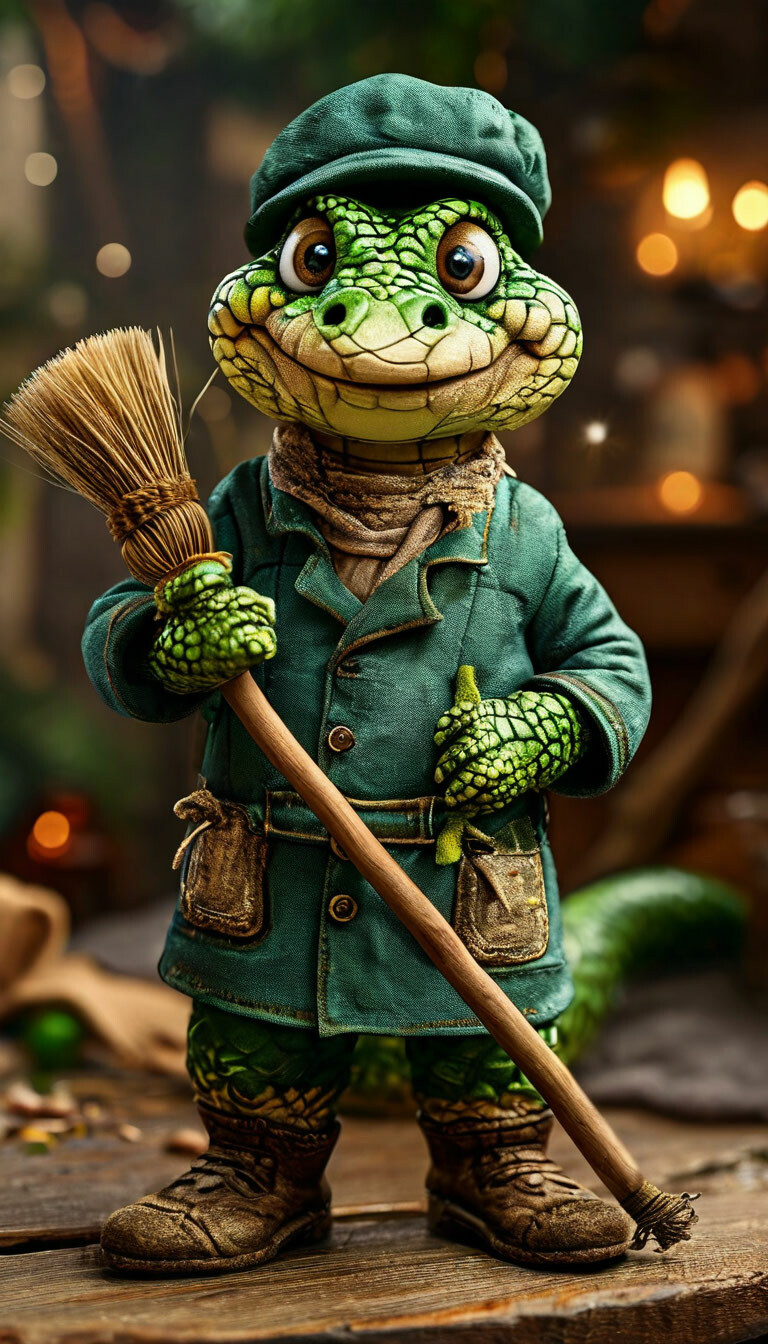 "The symbol of the new year is a green thick snake with a broom in a ...
