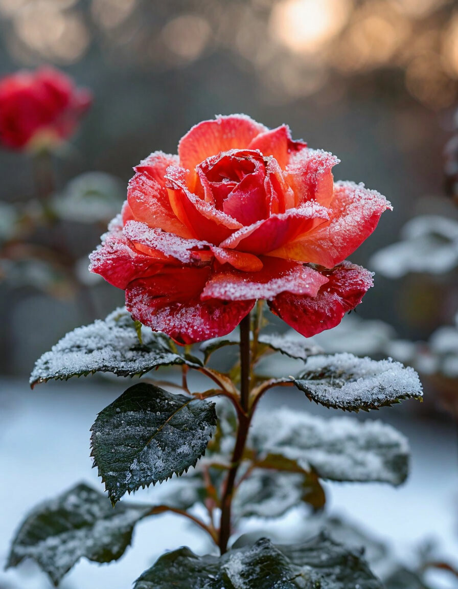 "Winter rose, frost, snow" — image created in Shedevrum