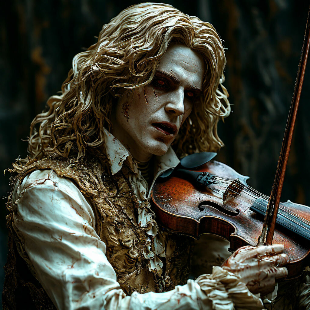 "The vampire Lestat holds a violin in …" — image created in Shedevrum