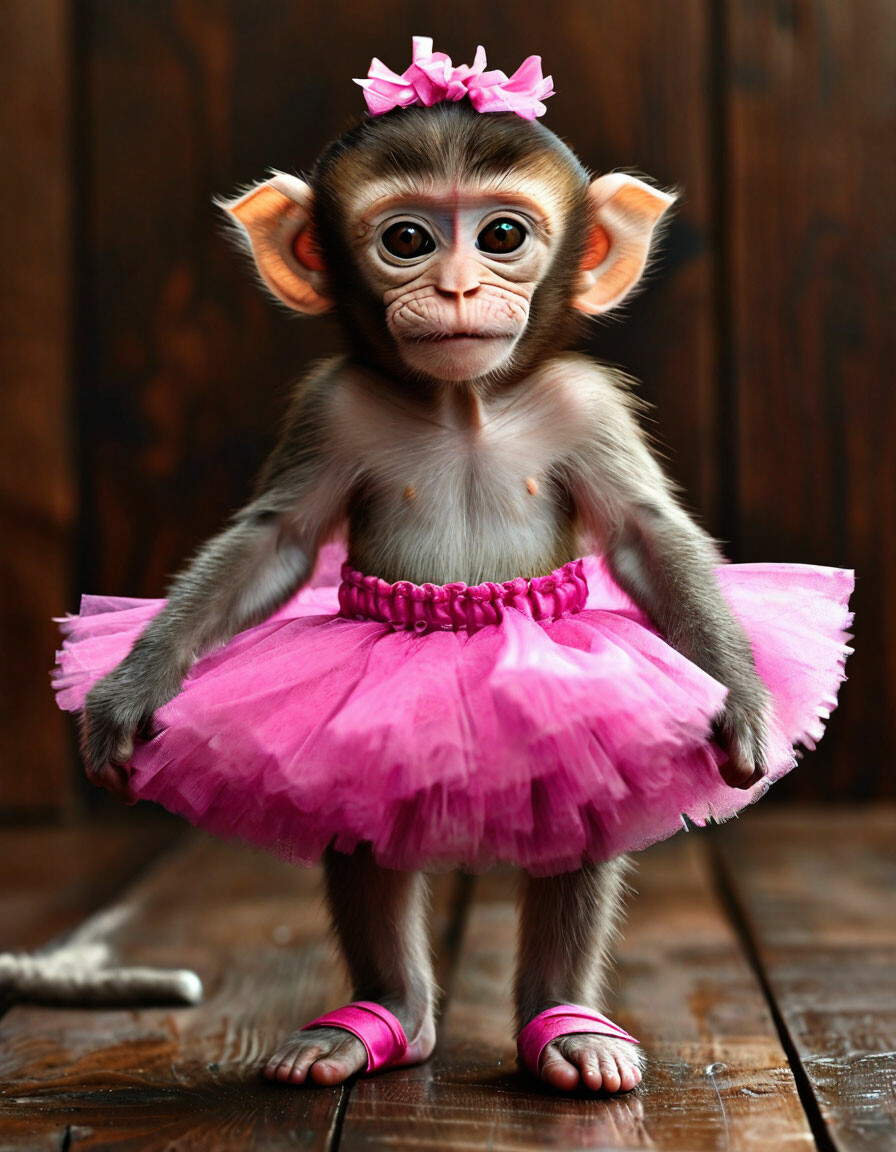 "A monkey in a tutu on pointe shoes" — image created in Shedevrum