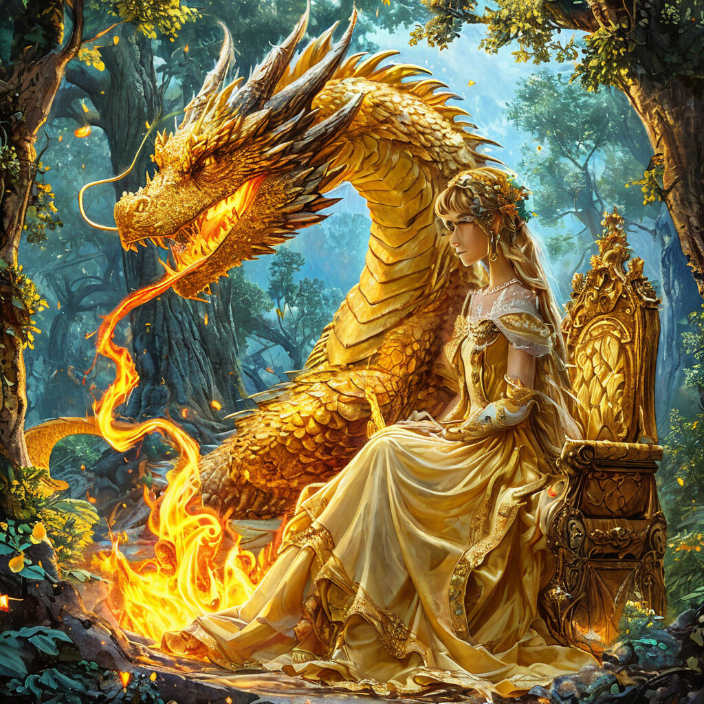 "Fire-breathing dragons guard the …" — image created in Shedevrum