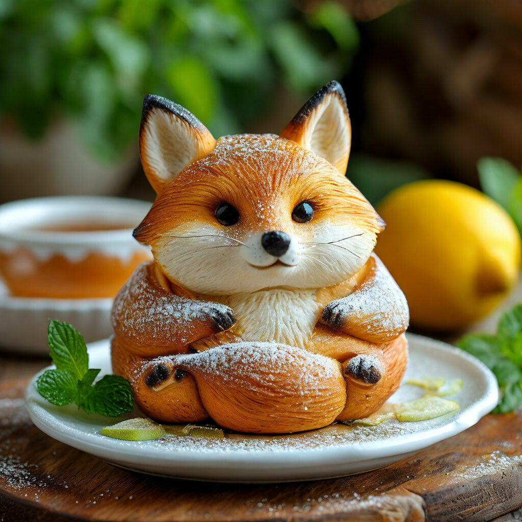 "Fantastic bun, bread in the form of a cute chubby fox cub, on the ...
