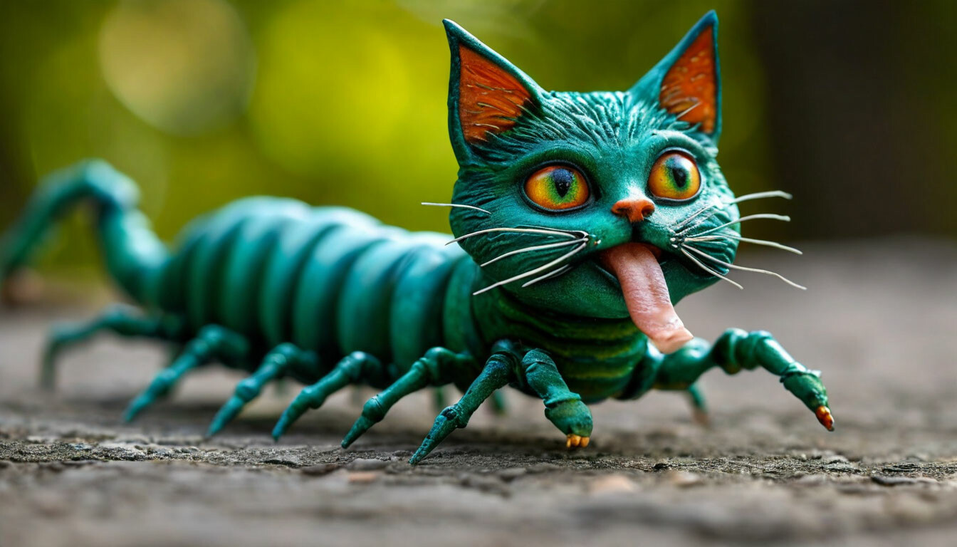 "Cat+centipede A cute and beautiful centipede cat of emerald-dark green ...