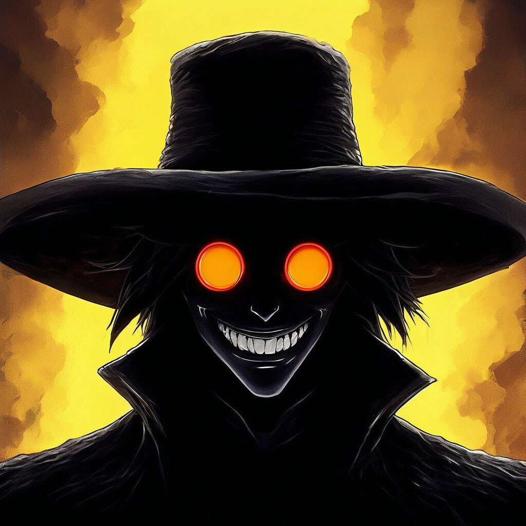"Alucard's black silhouette consists of a mess of hundreds of red eyes ...
