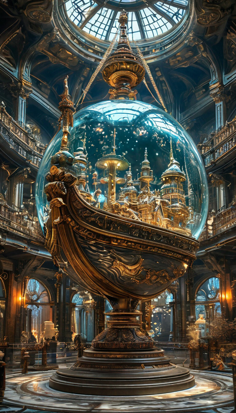 ". the ship stands on an ancient pedestal, inside the glass ship there ...