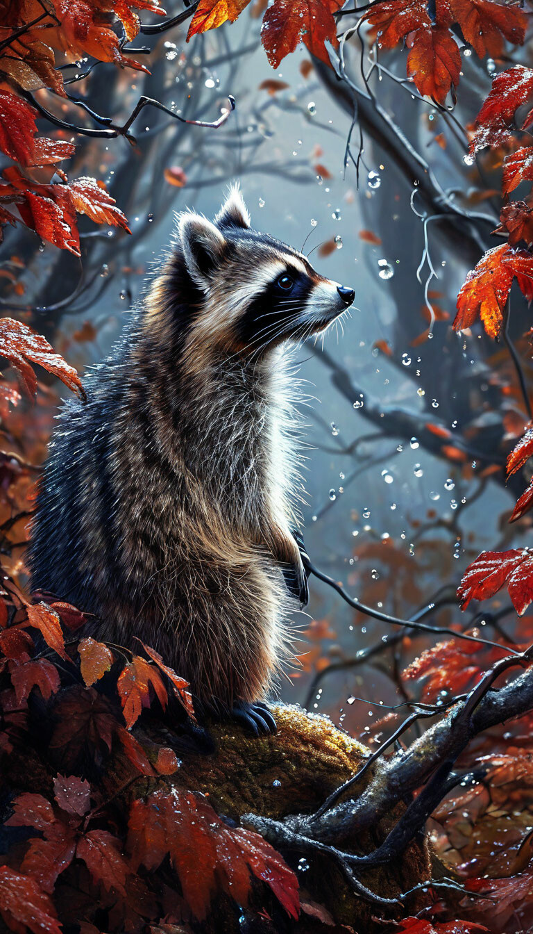 " raccoon view from afar, magical …" — image created in Shedevrum