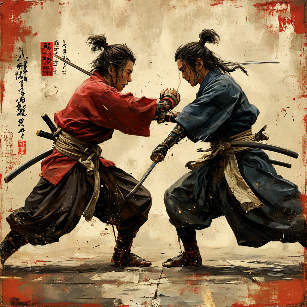 "A deadly fight between two young …" — image created in Shedevrum