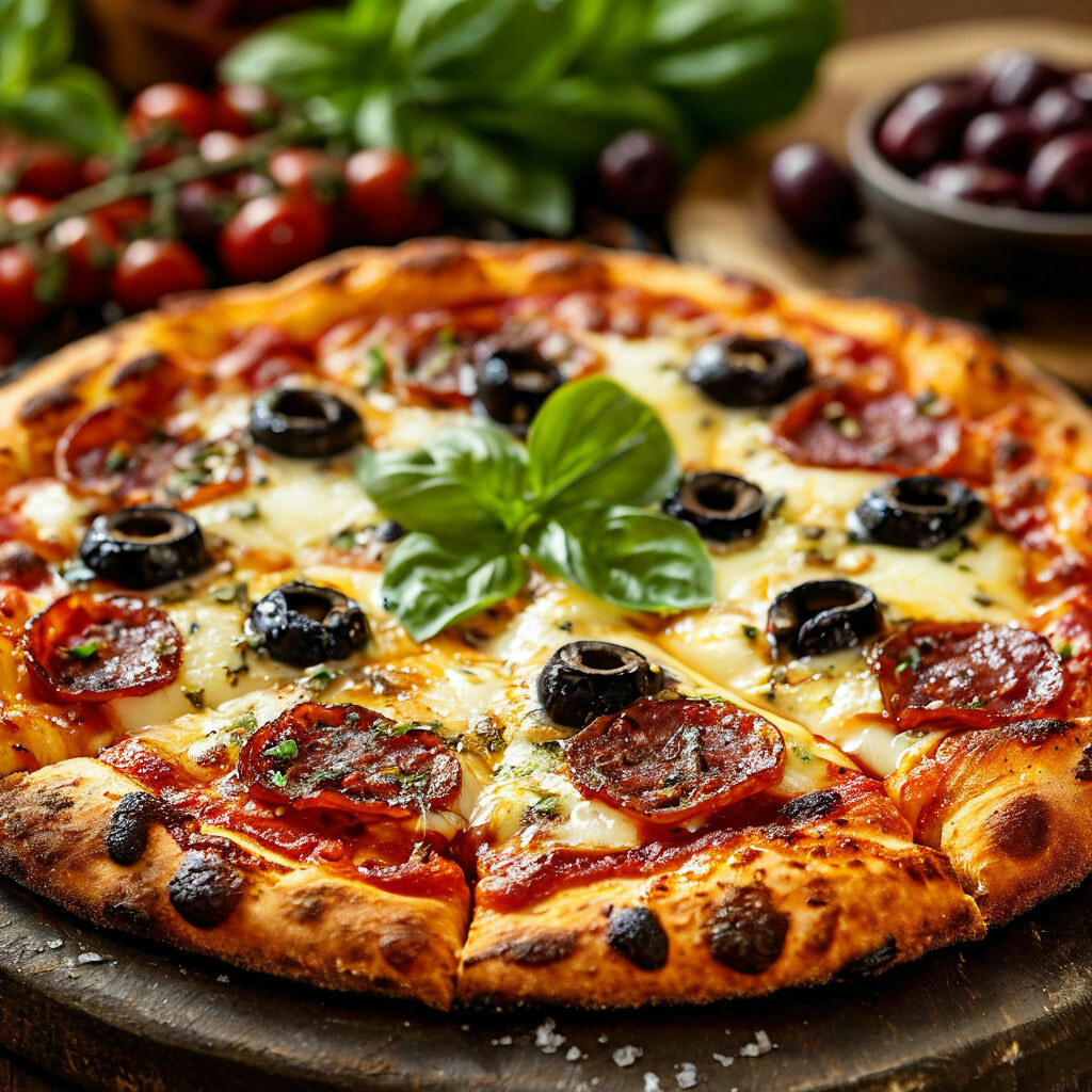 "The most appetizing lush pizza with …" — image created in Shedevrum