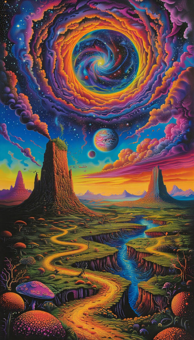 "A stippled technique fantasy landscape by **Salvador Dalí ...