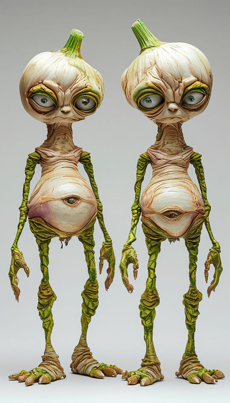 "🧄 2 pieces of thick wrinkled monsters with a green tail, from a single ...