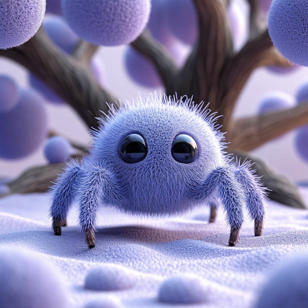 "Cute little round fluffy spider 3d …" — image created in Shedevrum