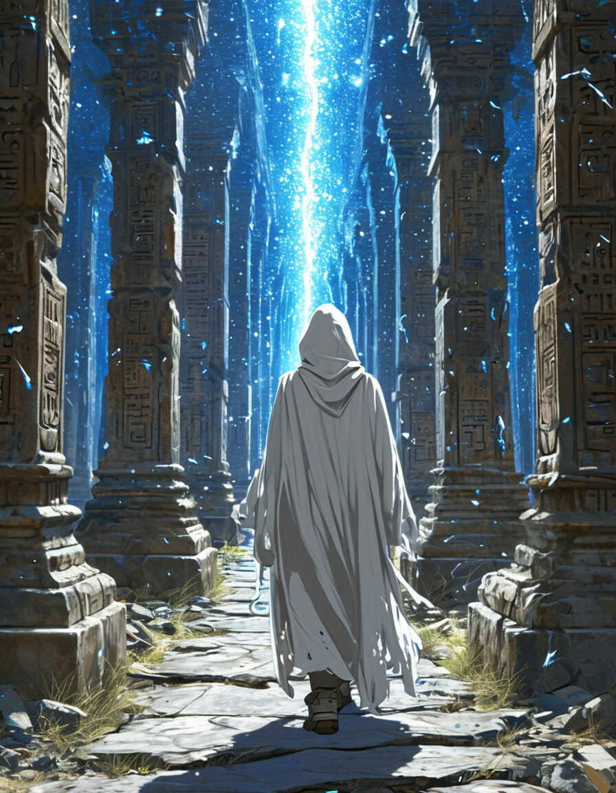 "For the traveler anime style, essence, faceless,shadow,white ragged ...