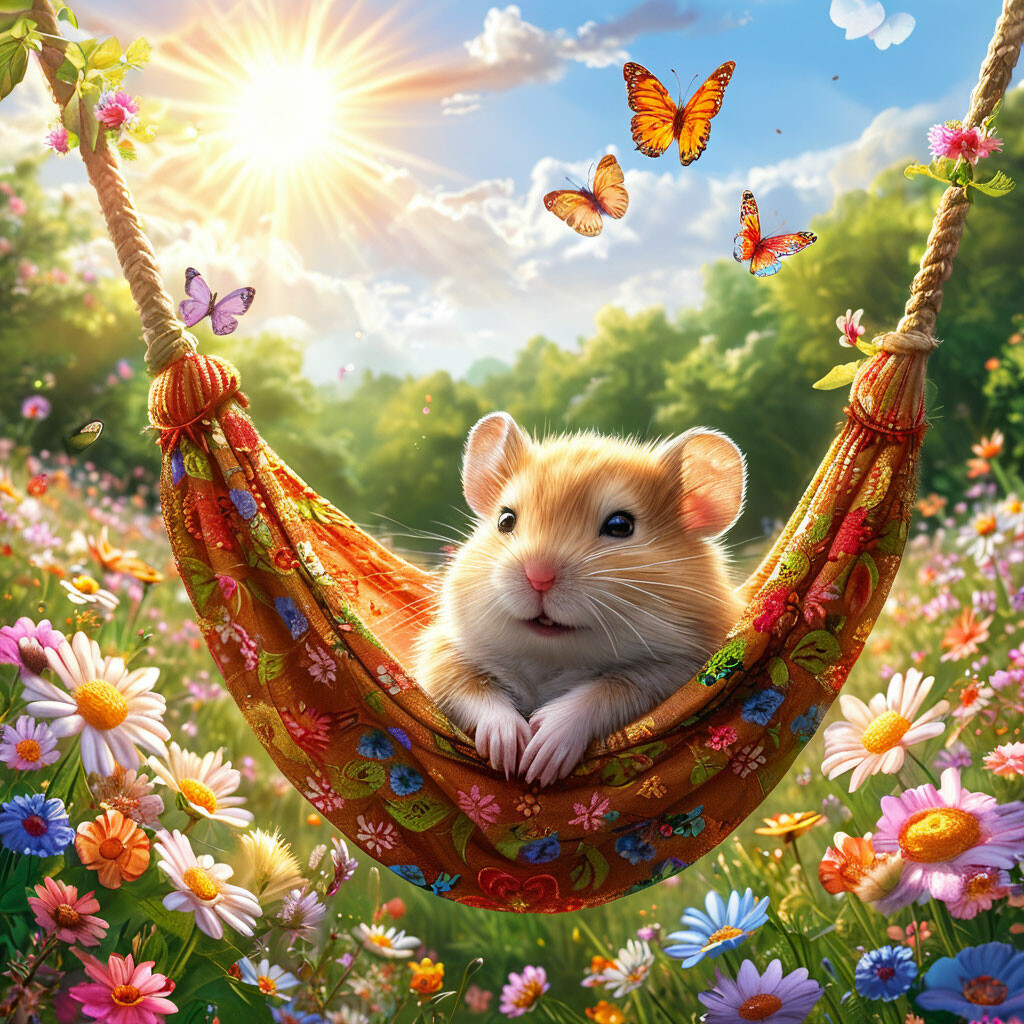"Dixar Disney a little hamster sleeps in a hammock a clearing of ...
