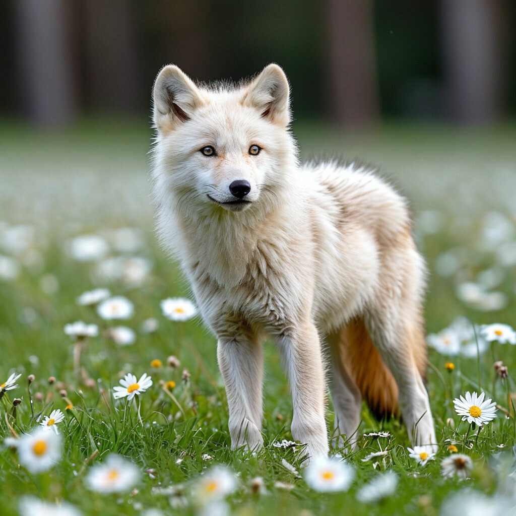 "A white fluffy wolf cub in full …" — image created in Shedevrum