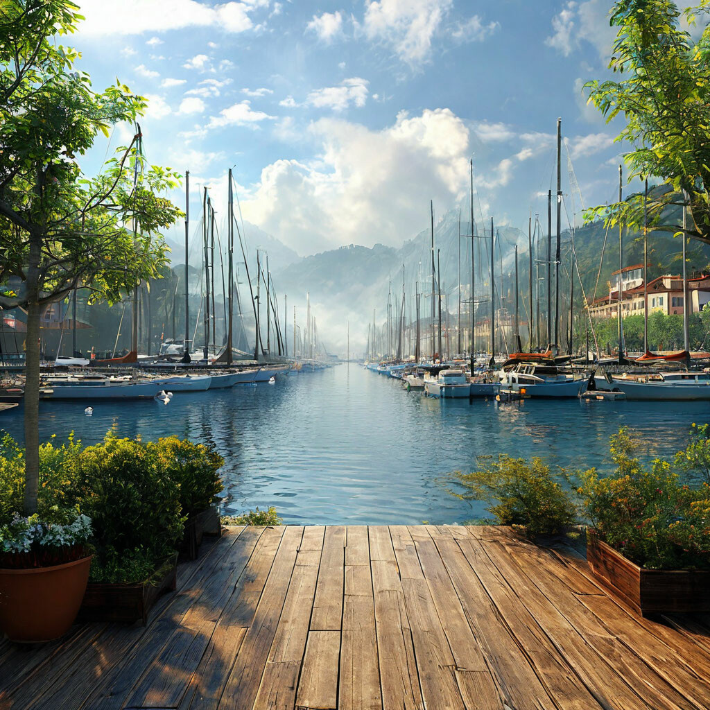 "Marina of the port city, white haze, wood texture, realistic" — image ...
