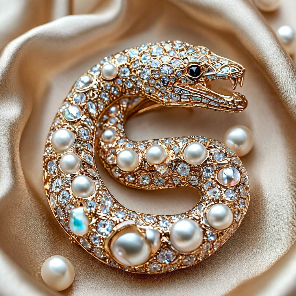 "Exquisite beautiful brooch in the shape of a snake, diamonds, mother ...