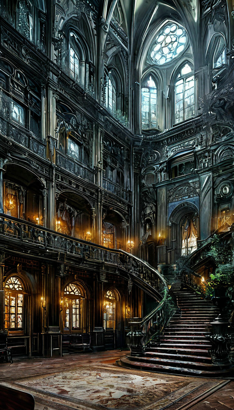 "Inside a gloomy mansion" — image created in Shedevrum