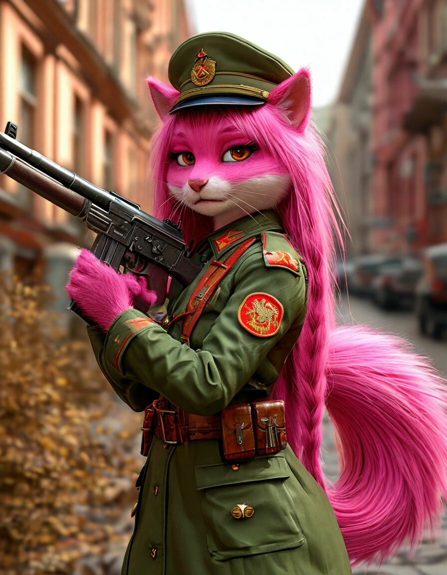 "The Soviet Amiga Cute, pink, anthro, female, furry cat, long hair ...