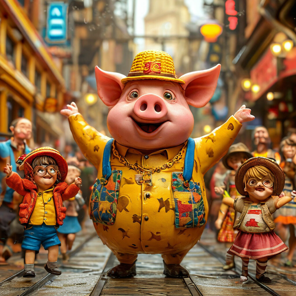 "Banana 333 pig tram with letter Z and the kids dance with the boss of ...