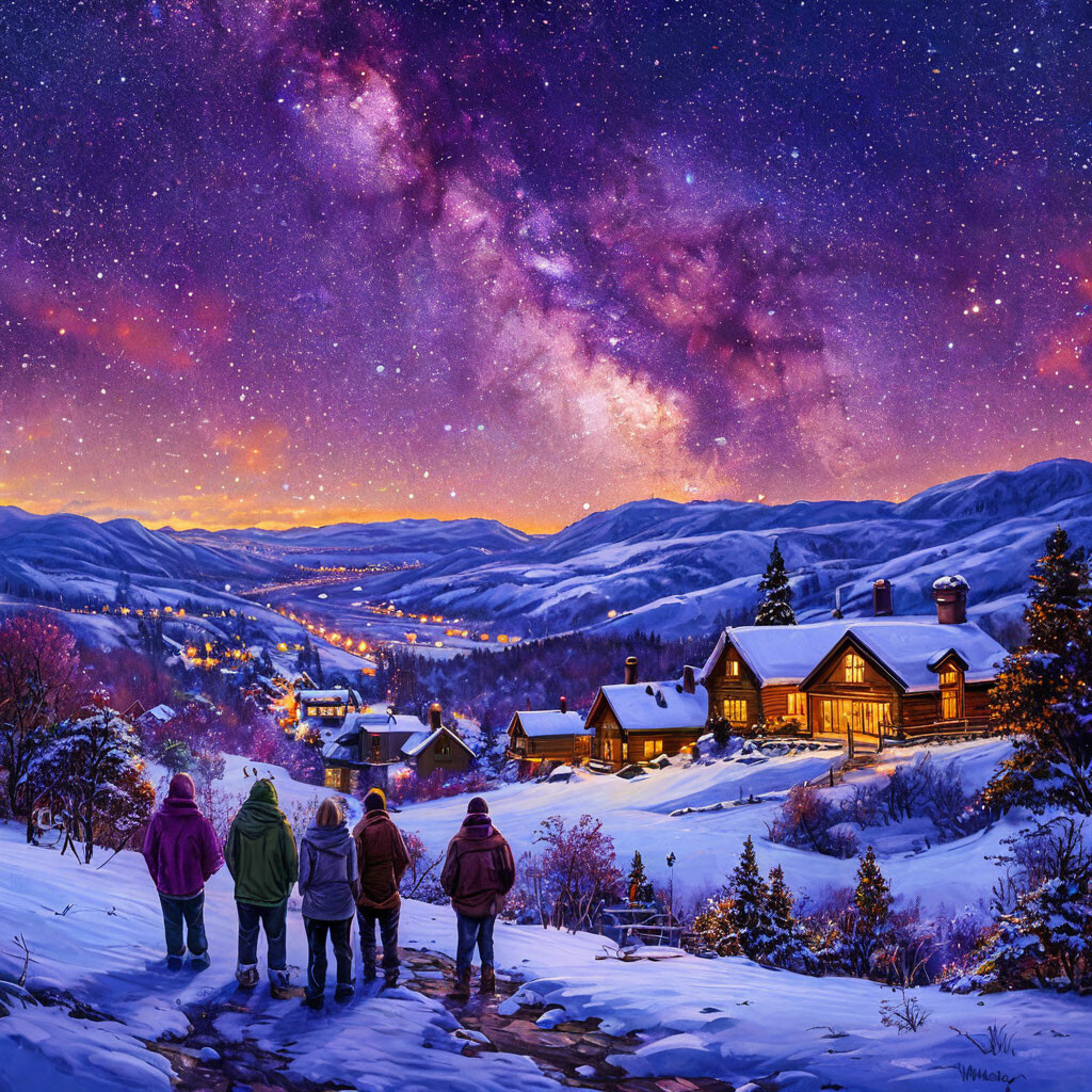 "A magnificent starry sky in purple …" — image created in Shedevrum