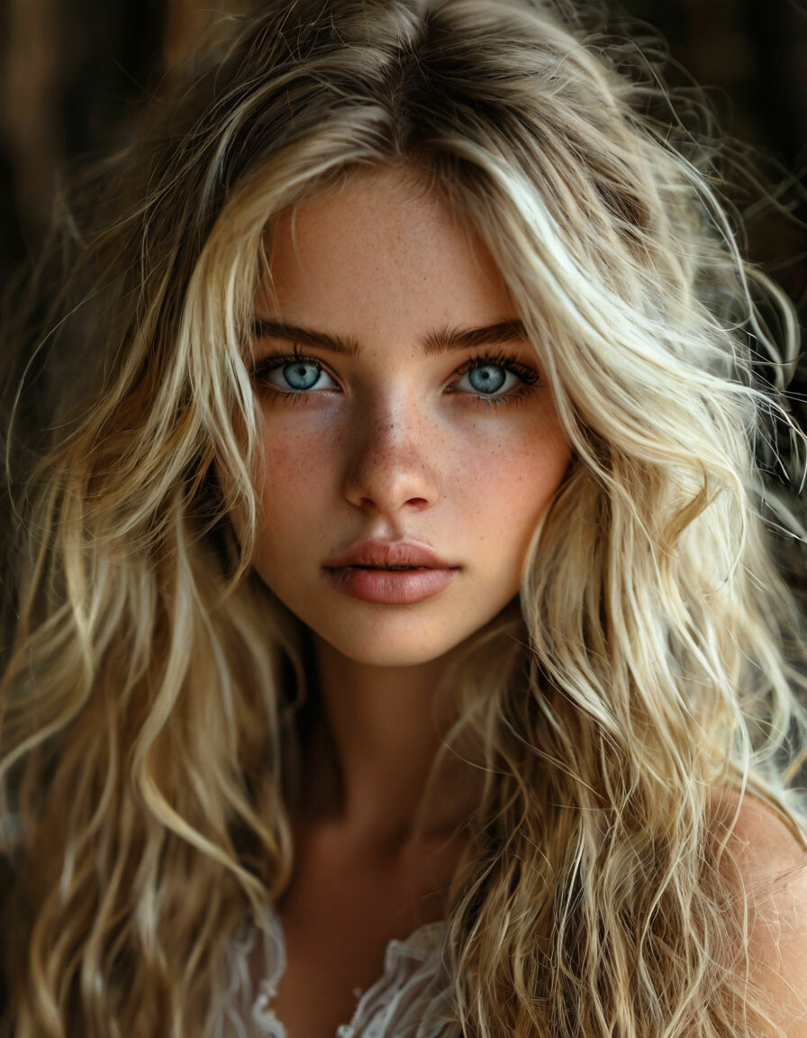 "Incredible, burning matte blonde girl with long hair,beautiful eyes ...