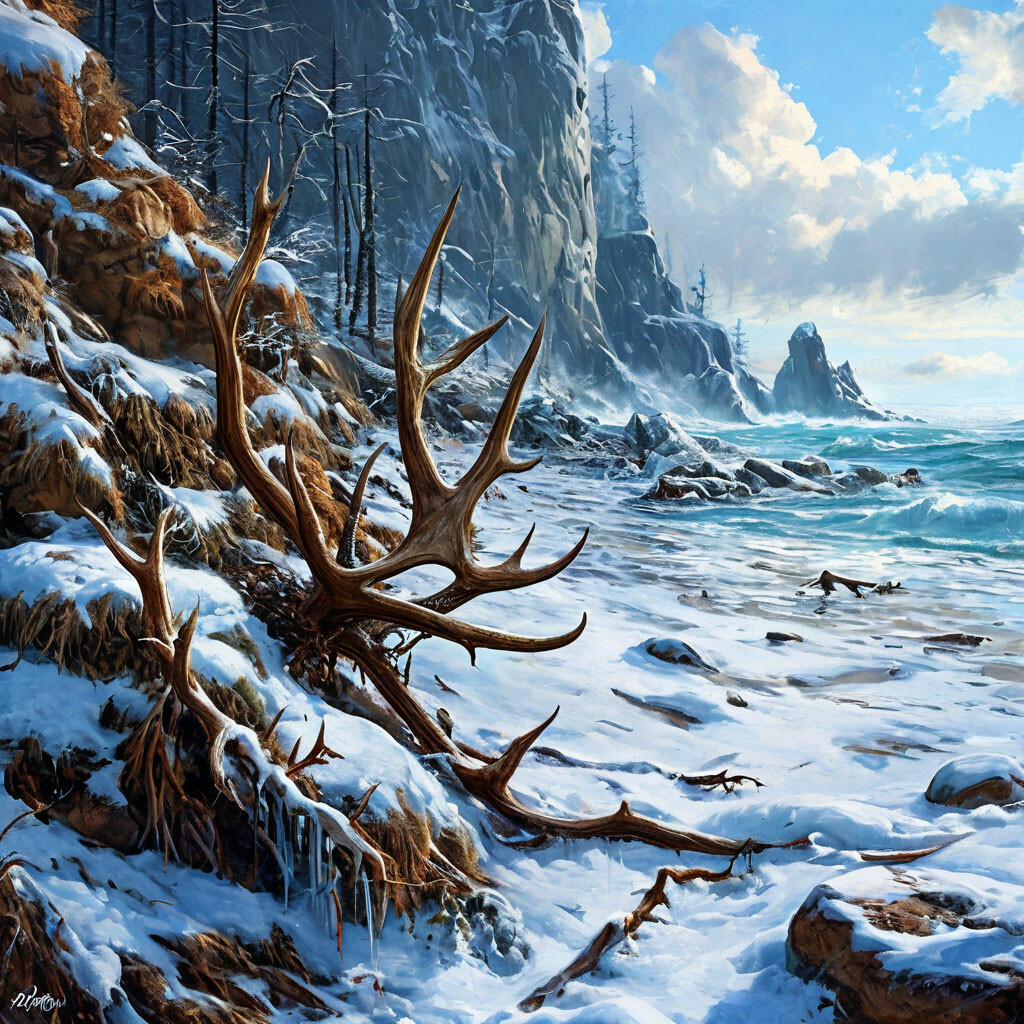"Reef, magical world, ice, dropped deer antlers in the snow" — image ...