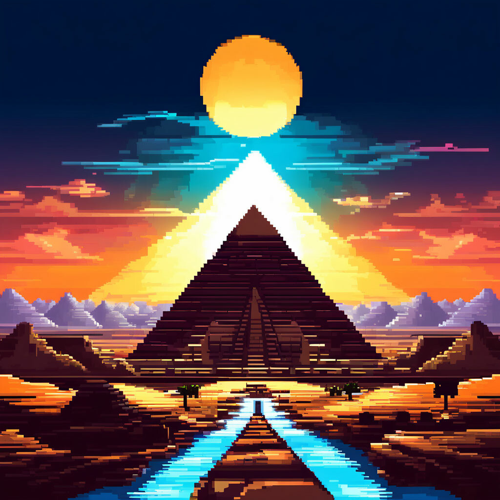 "8 bit pixel art Egyptian pyramids, …" — image created in Shedevrum