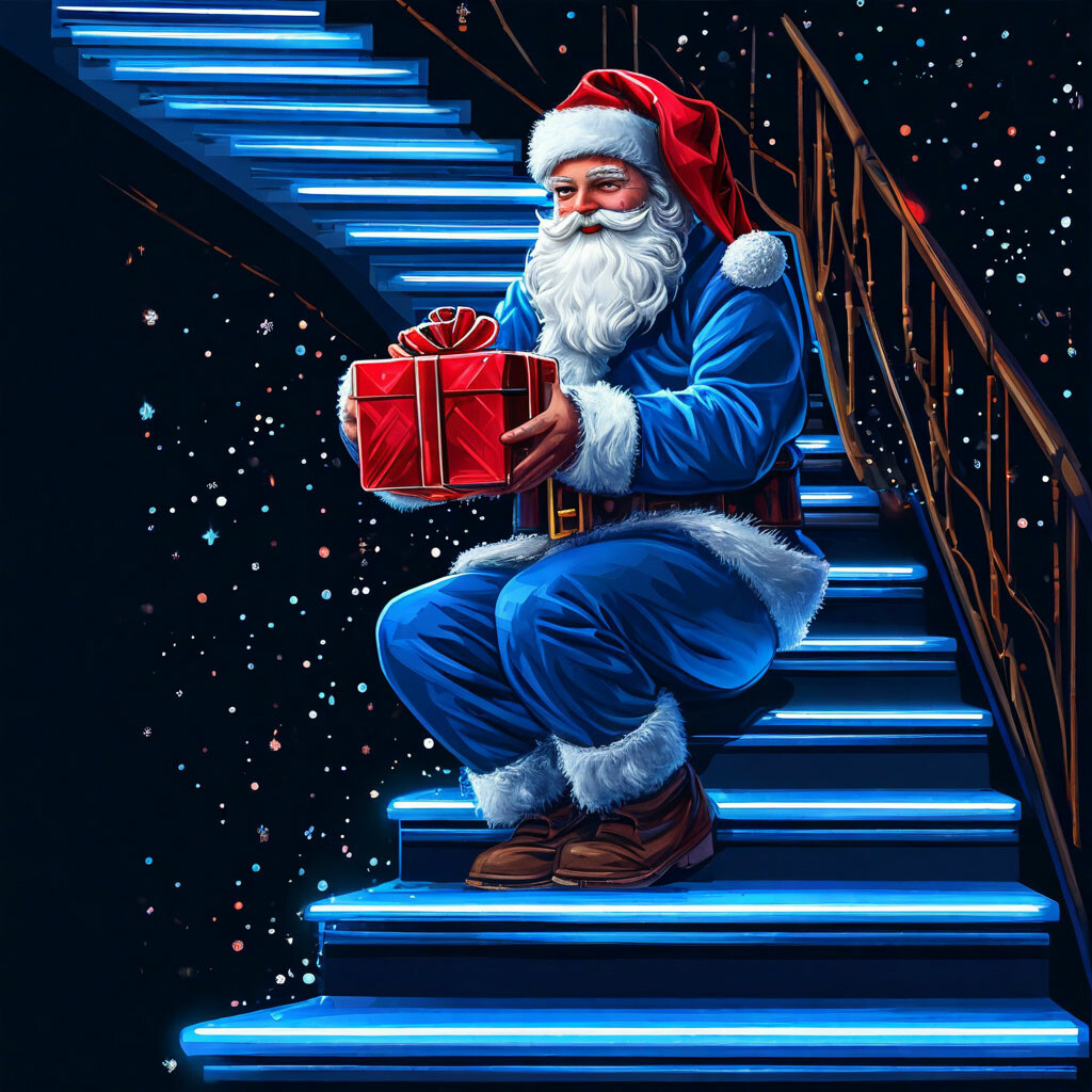"Hyper—realistic Santa in blue clothes…" — image created in Shedevrum