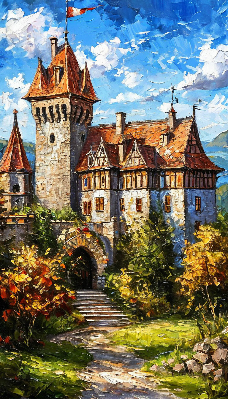 "Ancient medieval castle, canvas, …" — image created in Shedevrum
