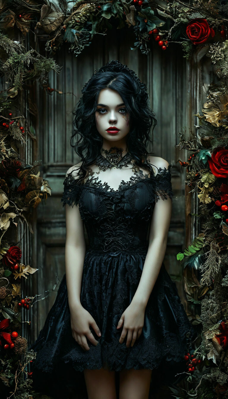 "Christmas tale in mystical tones, dark botanical, horror, gothic ...