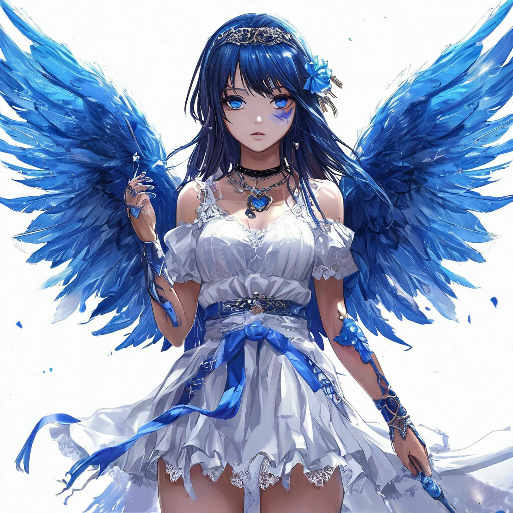 "Blue mascara, angel girl, white …" — image created in Shedevrum