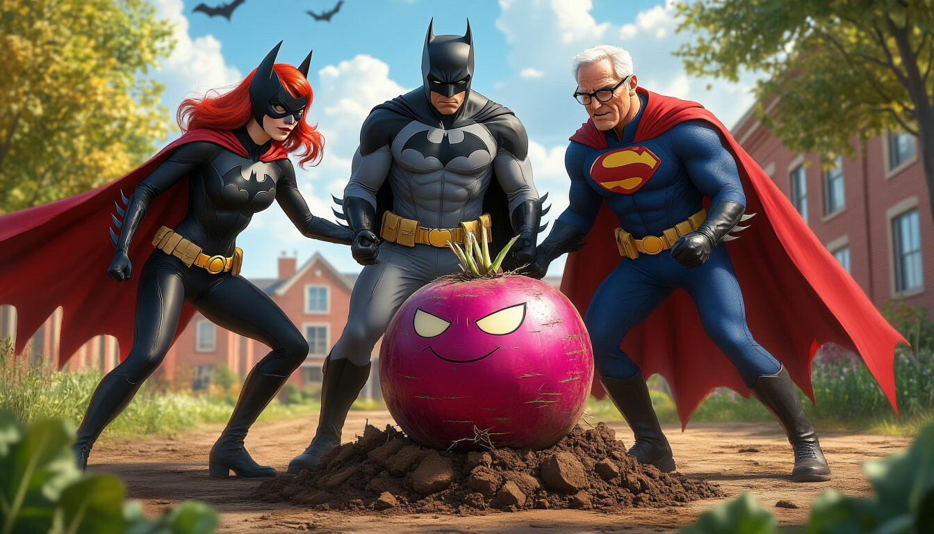 "Batwoman, Batman, Superbug, Superbug, Superbug, and Super Grandpa team up to…" — image created ...