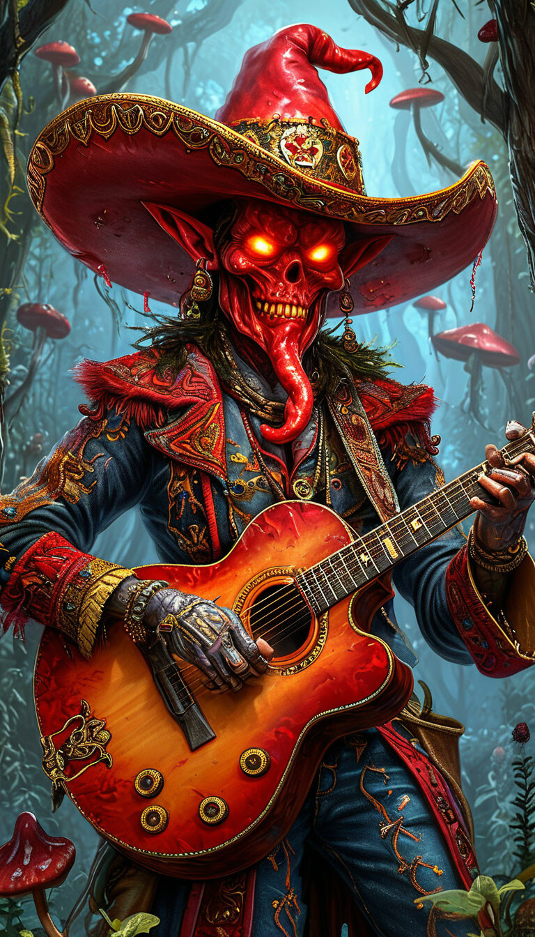 "Anthropomorphic red hot chili pepper in a sombrero (demonic creature ...