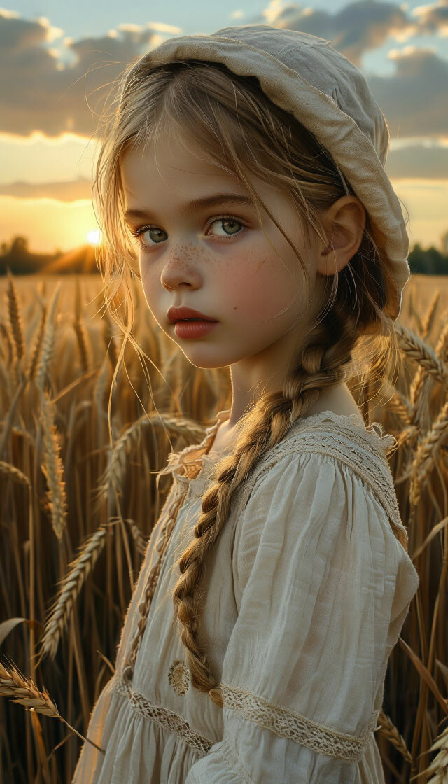 "Pose aleatoria primer plano señora de los campos de cereales, niña ...