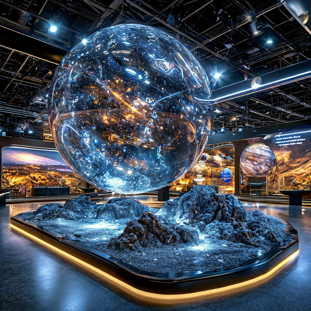 "Crystal 3D exposition of the space site of the future" — image created in Shedevrum