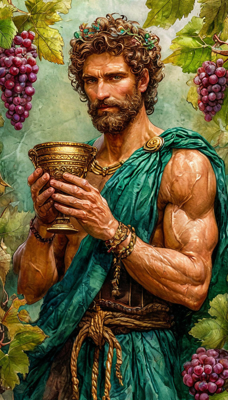 "A branch of pink grapes, Greek half-…" — image created in Shedevrum