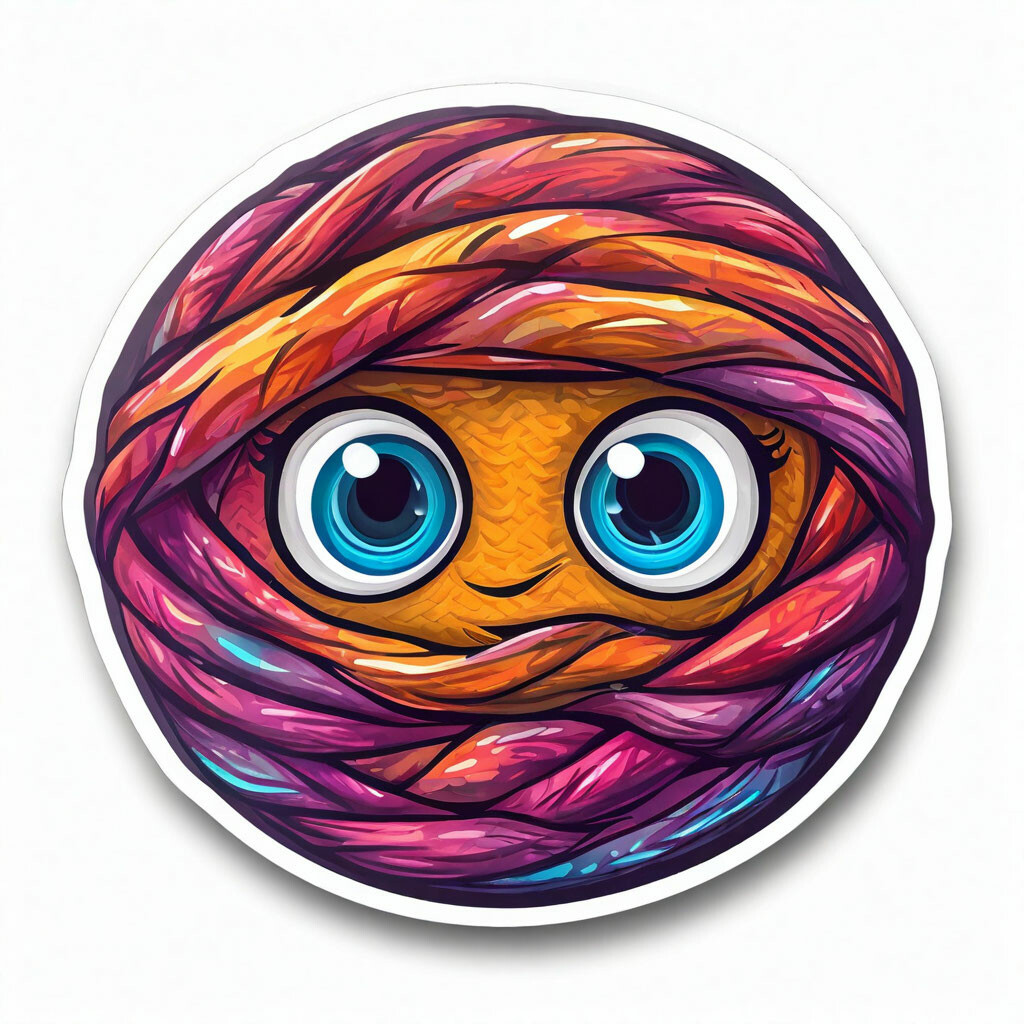"Knitted ball of yarn with eyes, cartoon character, stickers, anime ...