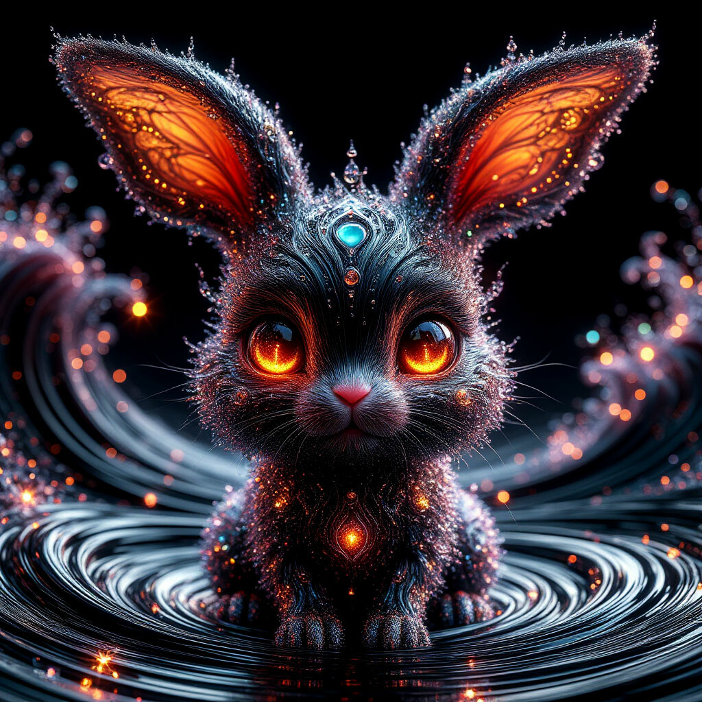 "Surrealism, high detail,cute anime rabbit, consists of fractals, fairy ...