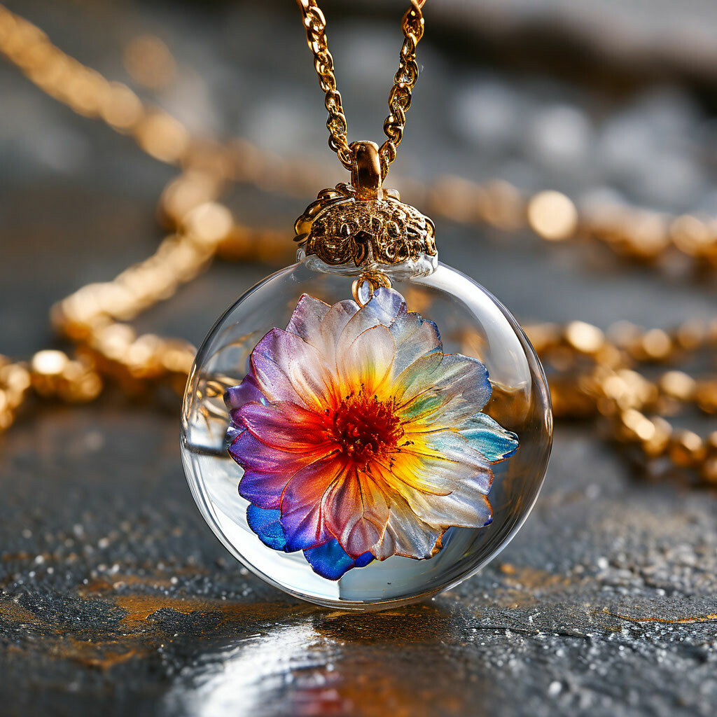 "My🌿 beautiful transparent glass pendant with rainbow colored flower ...